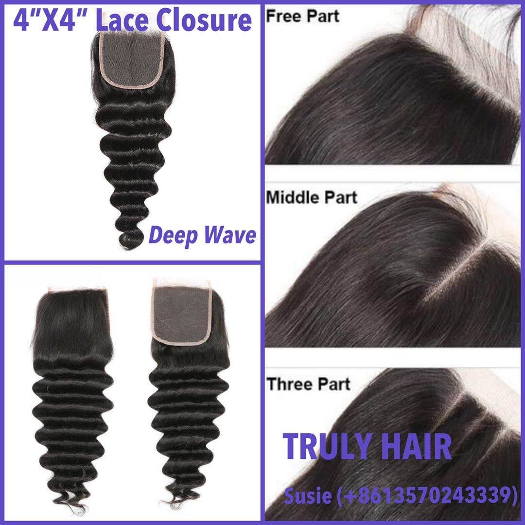 50% off 4X4 lace closure deep wave,4X4 Natural color lace closure